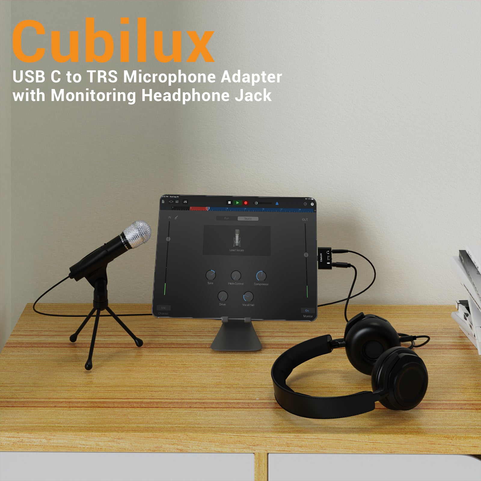 USB C Headphone Microphone (TRS) Splitter with MIC Monitoring Function ...