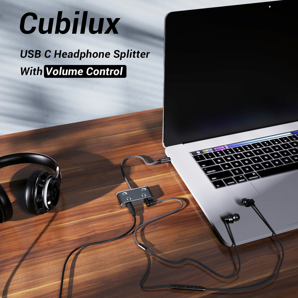USB C Dual Headphone Splitter with Volume Control – Cubilux