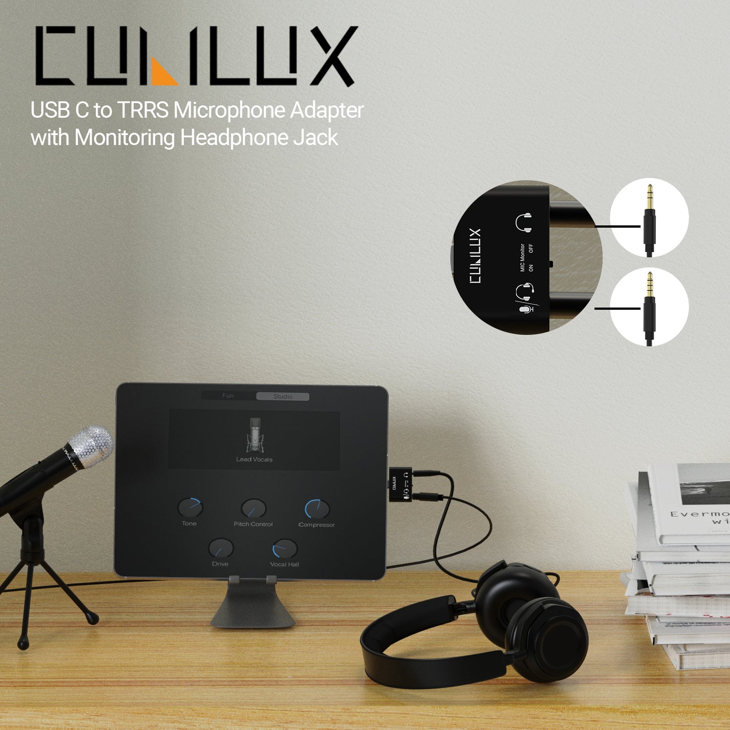 USB C Headphone Microphone (TRRS) Splitter with MIC Monitoring Functio ...