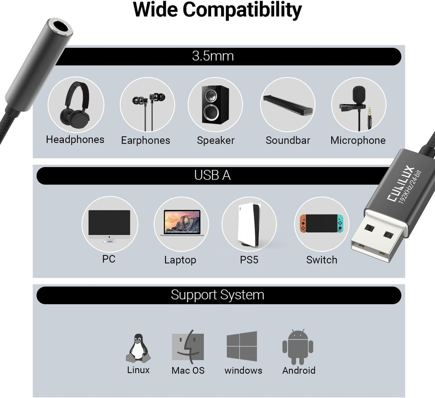 USB A to 3.5mm Jack Adapter – Cubilux