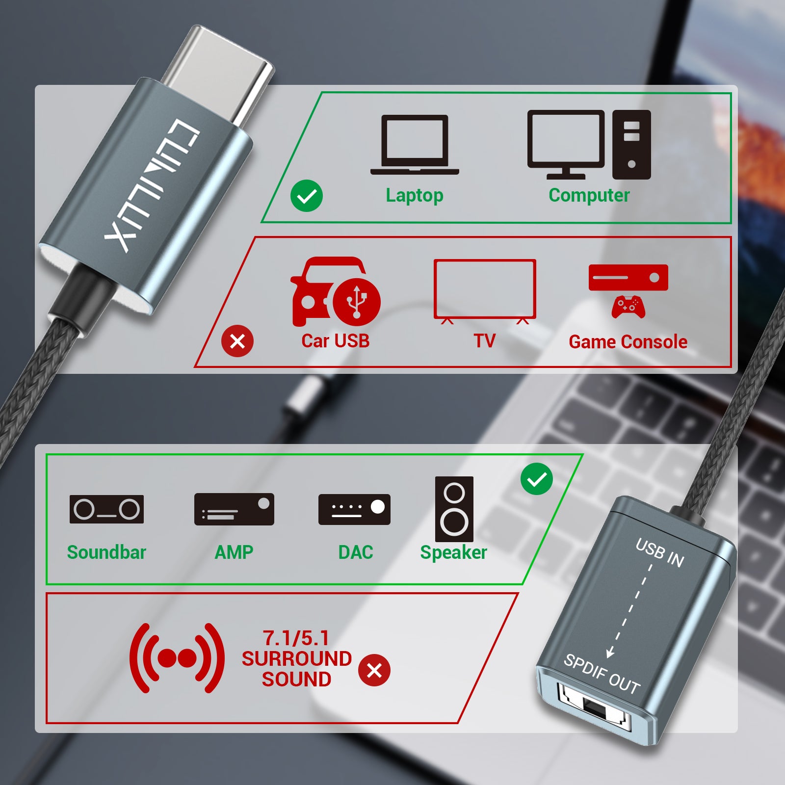 USB C SPDIF Adapter-Gray – Cubilux